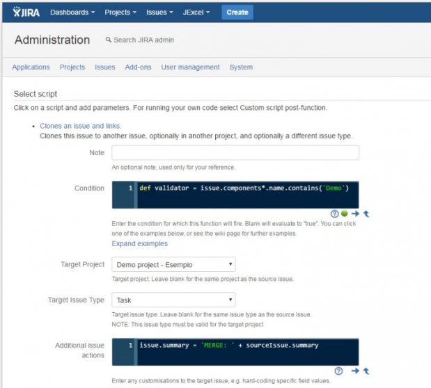 Esempio di uso di Script Runner per JIRA - Cloniamo delle issues